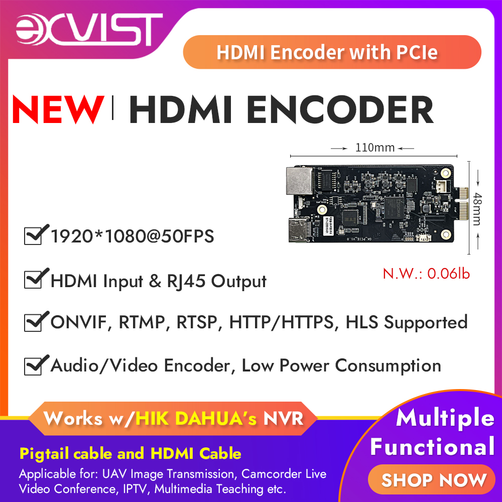 H.265 HDMI Encoder w/PCIe & SD Slot | Drone Streaming & ONVIF | EXVIST