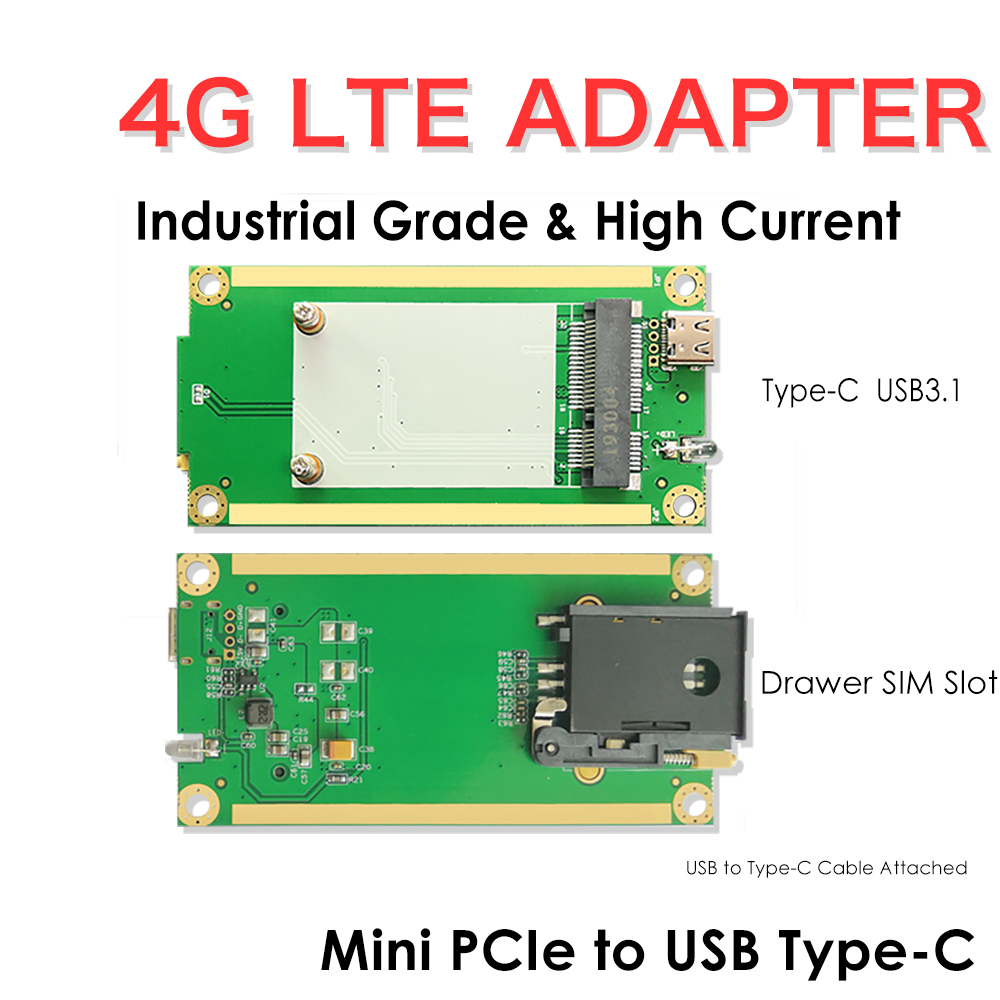 Mini PCIe to USB Type-C Adapter w/SIM Slot for LTE M2M Applications