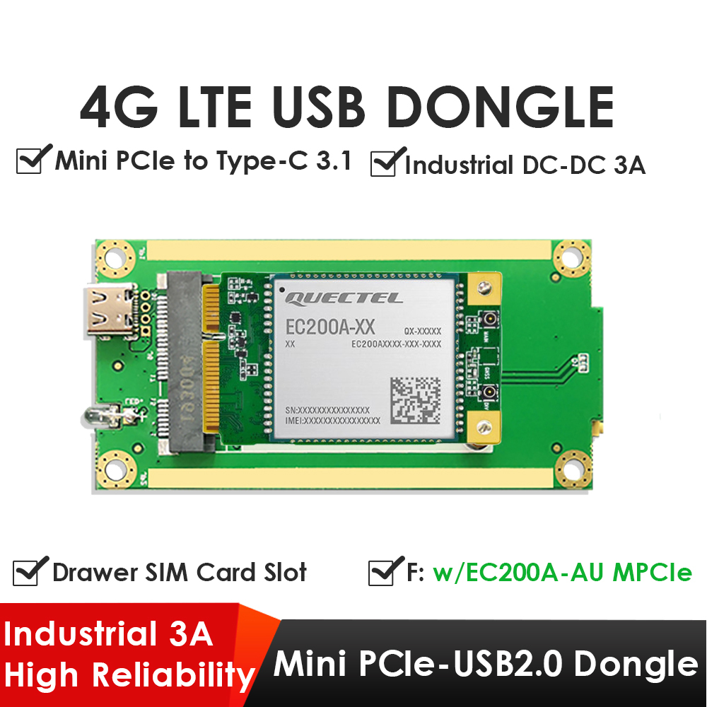 4G LTE Dongle with EC200A Mini PCIe | Type-C Adapter & SIM Slot for ...