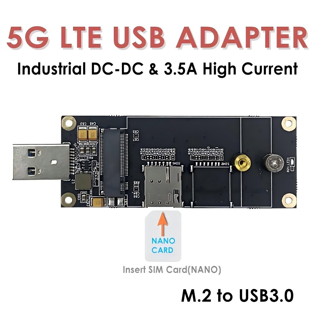 Industrial 5G M.2 to USB3.0 Adapter with Nano SIM Card Slot